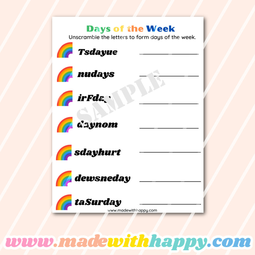 Rainbow Days of the Week Worksheets – madewithhappy