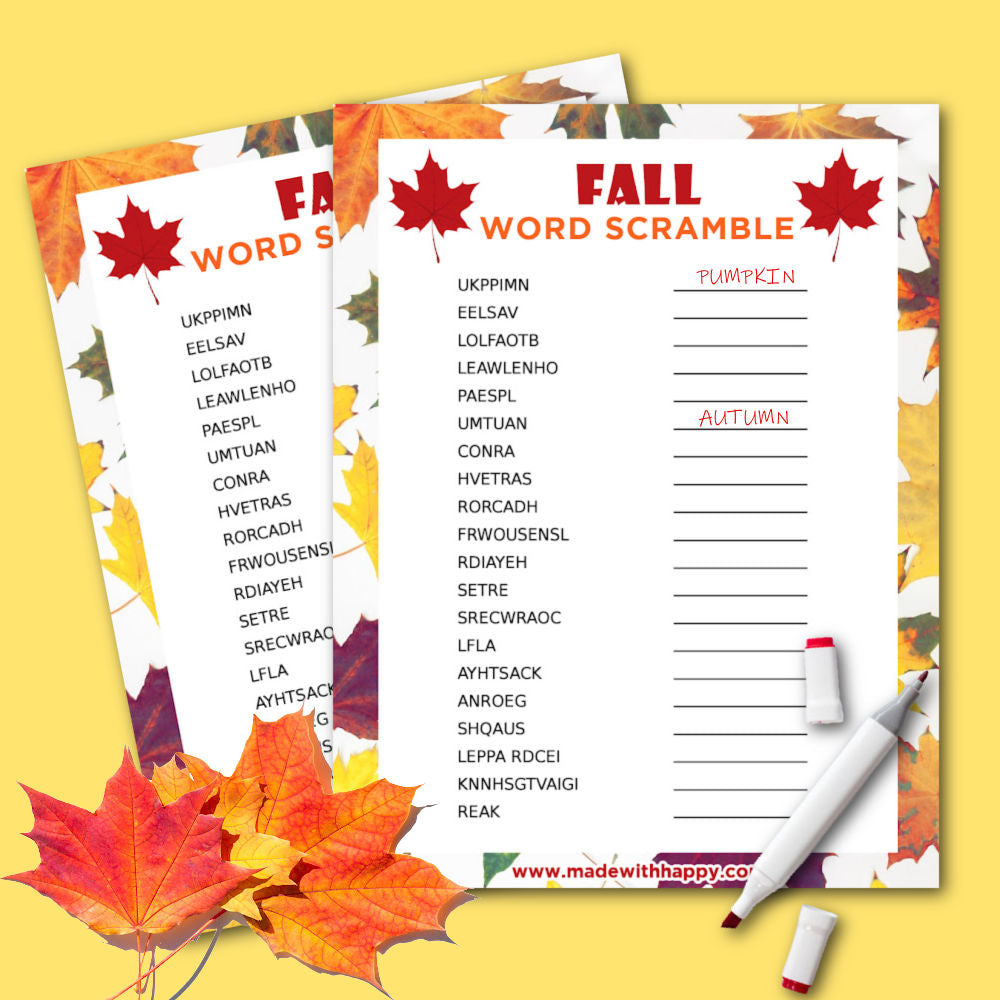 Fall Word Scramble Game – madewithhappy